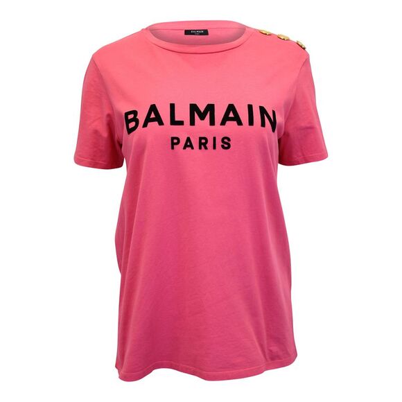 Balmain | Tops | Balmain Logo Tshirt With Shoulder Buttons In Pink ...